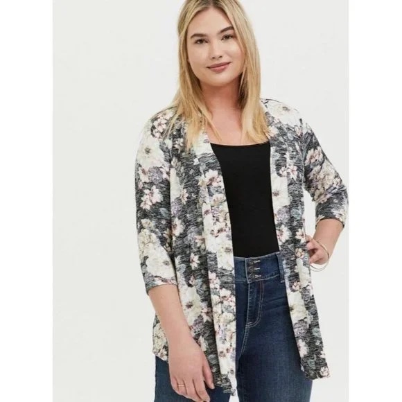 torrid | Sweaters | 5 Torrid Floral Openfront Cardigan Black White Pink ...